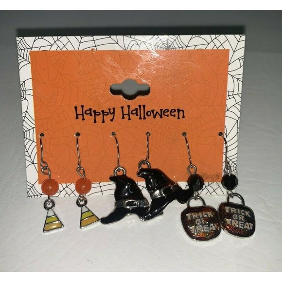 Unbranded | Jewelry | Halloween Silver Black Witch Hat Candy Corn Trick ...